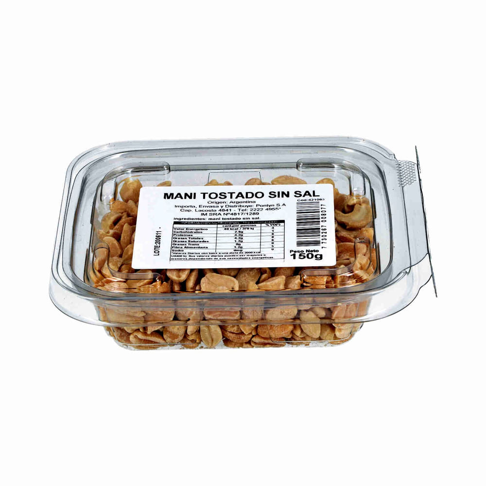 Maní repelado tostado sin sal 150 g - disco