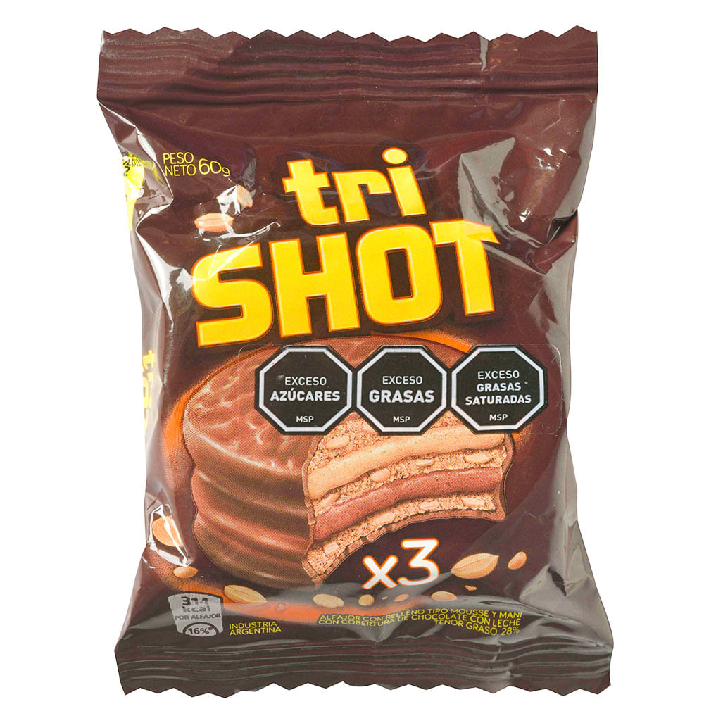 Alfajor TRI SHOT chocolate, leche y maní 60g - devotoweb