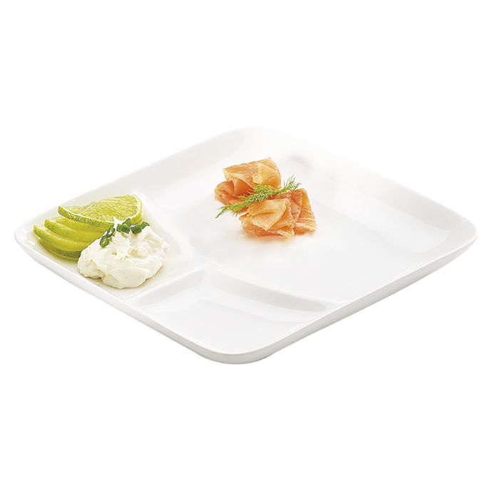Plato 19x19x3,5 cm cerámica blanco con 4 divisiones - devotoweb